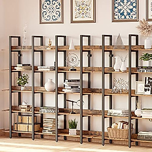 IRONCK Industrial Bookshelf and Bookcase 5 Tiers Large Triple Wide Display Shelf with Storage for Living Room Home Office
