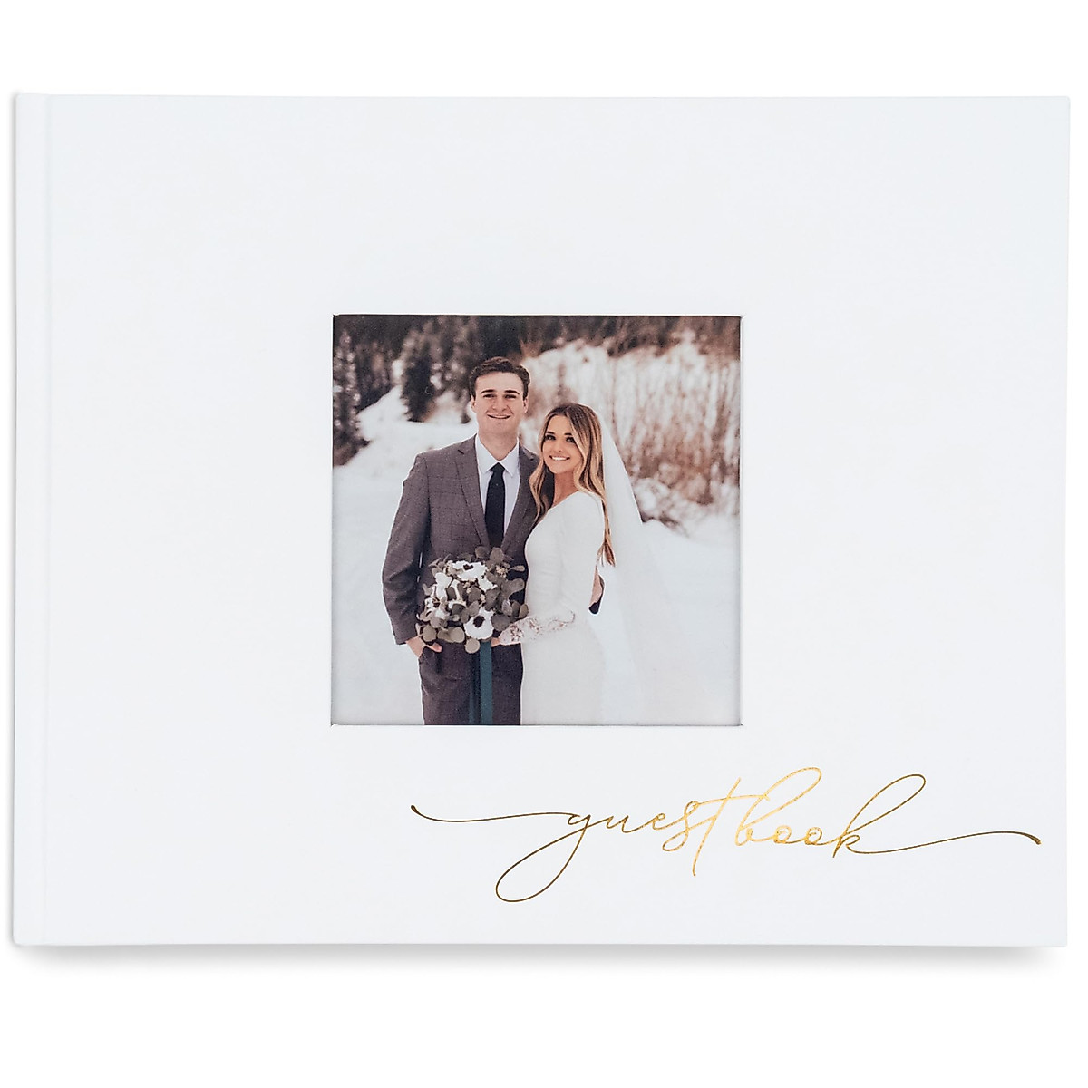 Wedding Guest Book - 8" x 10" Keepsake Guest Book for Party, Anniversary, Retirement, Graduation Sign-in & Photos with 2 Multi-Colored Photo Sticker Sheets, Golden Pen and Bookmark