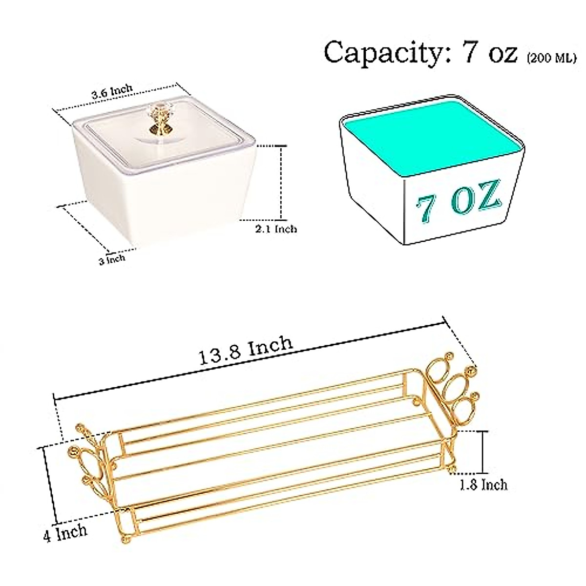 YA JU Ceramic small Snack bowl With Cover Metal Tray, 3 Removable dip bowls are used For Snack, potato chips, fruits, candies, and condiments - Perfect for birthday, parties, Holiday, gift