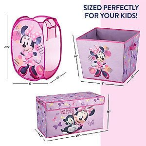Disney Minnie Mouse 4 Piece Storage Solution Set with Pop Up Hamper, Collapsible Storage Trunk and 2 Nestable Storage Bins