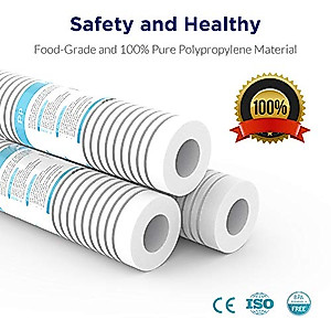 Grooved Sediment Water Filter Cartridge (6 Pack), Membrane Solutions 5 Micron Whole House Water Filter Universal Replacement 10"x2.5" for 10 inch RO Unit, Whole House Under-Sink Filtration System