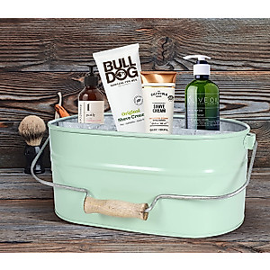 Galvanized Metal Caddy with 4 Compartments, Kitchen Utensil Holder, Drink Tub Caddy, Picnic Caddy, Serveware Utensil Organizer, Multipurpose Storage Bin With Handle- 12 Inch- Aqua
