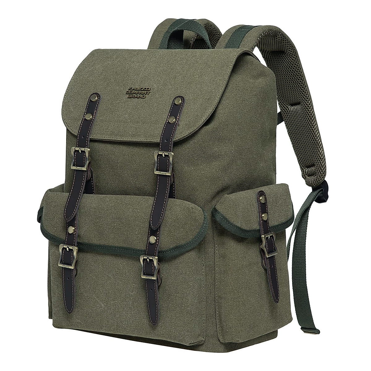 KAUKKO Vintage Casual polyster and Leather Rucksack Backpack(03-CANVAS ARMYGREEN)