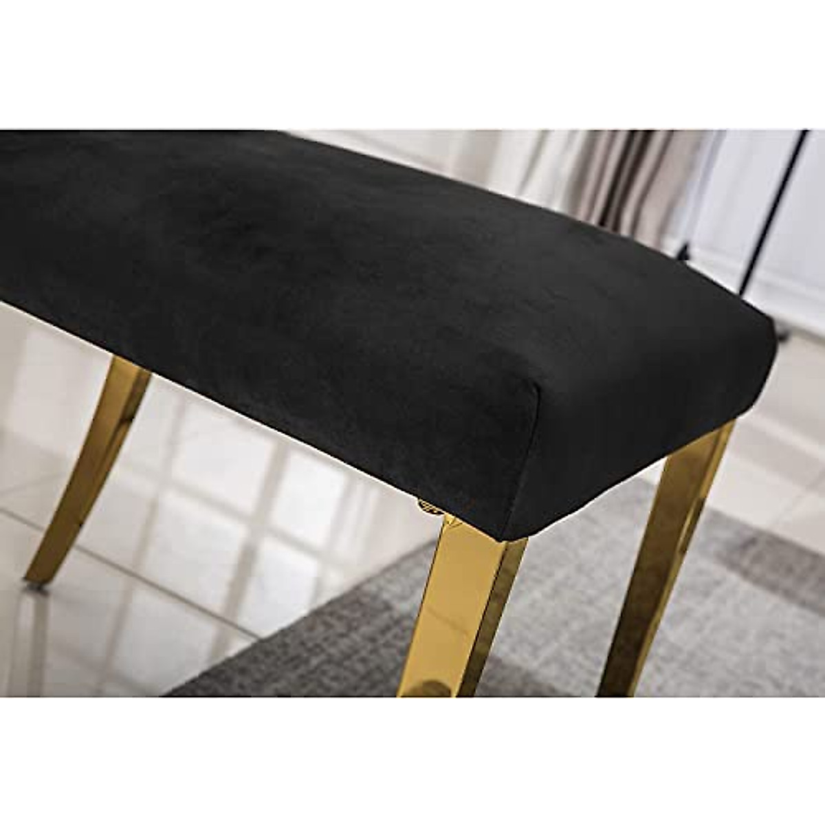 AZhome Dining Chairs Set of 4, Black Velvet Upholstered Dining Room Chairs with Button Tufted, Gold Stainless Steel Legs