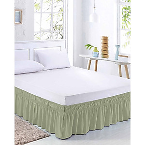 Sage Green Bed Skirt Cal King Size 16 Inch Drop, Adjustable & Elastic Wrap Around Bed Skirts Pleated Luxury Dust Ruffles for Twin Full Queen Cal King Base Bed, Abstract Modern Minimalist Soild Color