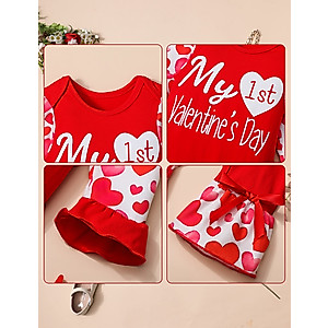 Valentines Baby Girl Outfit, 0-3 Months My First Valentines Day Baby Girl Outfit Letter Printed Long Sleeve Romper Ruffle Jumpsuits with Headband 2Pcs Set