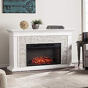Canyon Heights Faux Stacked Stone Electric Fireplace - White