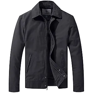 WenVen Men's Washed Cotton Safari Jacket Canvas Windbreaker Coat (Grey, M)