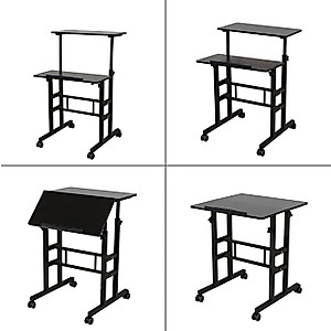 SDADI 2 Inches Carpet Wheels Mobile Desk Stand Up Height Adjustable Home Office with Standing and Seating 2 Modes for Room, Black