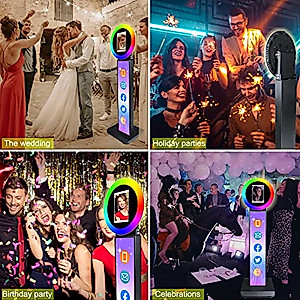 RDYMONKEY Portable Photo Booth for 12.9" Ipad, Metal Shell Stand Selfie Machine with Advertise Light Box, Adjustable RGB LED Ring Light,for Parties, Wedding, Exhibition, Rental Business