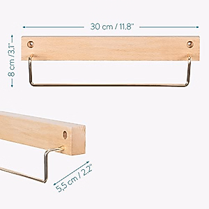 Navaris Hand Towel Holder - Wall Mounted Wood and Copper Rail for Holding Hand Towels - 11-3/4" Wooden Rack Small Metal Hang Bar for Bathroom Kitchen