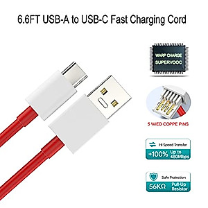 65W for Oneplus 9 Pro Charger, Wall Warp Charger SuperVooc for Oneplus 11 10 Pro 9R 9RT 8T 8 7T 7 6 6T 5T Nord N20 SE N300 CE 2 Lite 2T 10R N100 N200 30W One Plus Dash Charge 6.6ft USB-A to C Cord