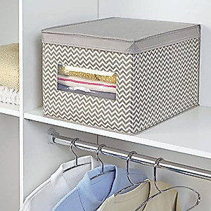 MetroDecor mDesign Fabric Closet Storage Organizer Box with Lid for Clothing, Shoes, Handbags, Jeans - Large, Taupe/Natural