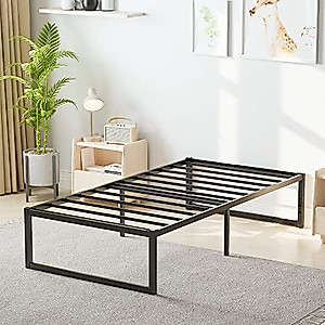 Elephance Twin Bed Frame with Storage Space 16 Inch Black Kids Student Bedframe No Box Spring Needed Metal Platform with Heavy Duty Steel Slat Support, Easy Assembly