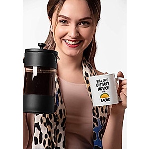 Registered Dietitian Gifts. Will Give Dietary Advice For Tacos. Funny 11 ounce Dietician Mug. Gift Idea for Nutritionist Teacher or Student for Graduation. (White)