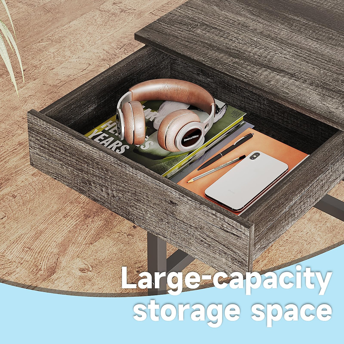 Mexin Small Desk with 2 Wooden Drawers, 40 Inch Home Office Writing Desk, Vanity Desk with Storage, Computer Desk for Bedroom Small Spaces, Desk Table for Office, Kids Study, Makeup, Grey Oak