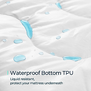 LINSY LIVING Queen Waterproof Mattress Protector, Mattress Pad with Elastic Straps and Buttons, Quilted Breathable Mattress Topper with Tencel Cover and Spiral Fibers, Queen Size White