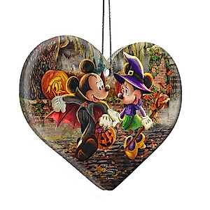 Disney – Mickey and Minnie Mouse – Halloween Fun – Thomas Kinkade Studios – 3.5” x 3” Heart Shaped Hanging Acrylic Print Accessory – Officially Licensed Collectible