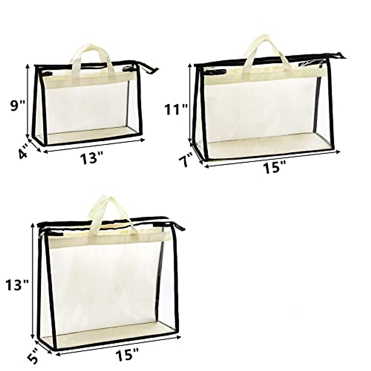Peohud 9 Pack Clear Handbag Storage Organizer, Dust Bags for Handbags, Transparent Purse Organizer for Closet, Hanging Handbags Dust Cover Bags with Zipper, Handles and Hooks
