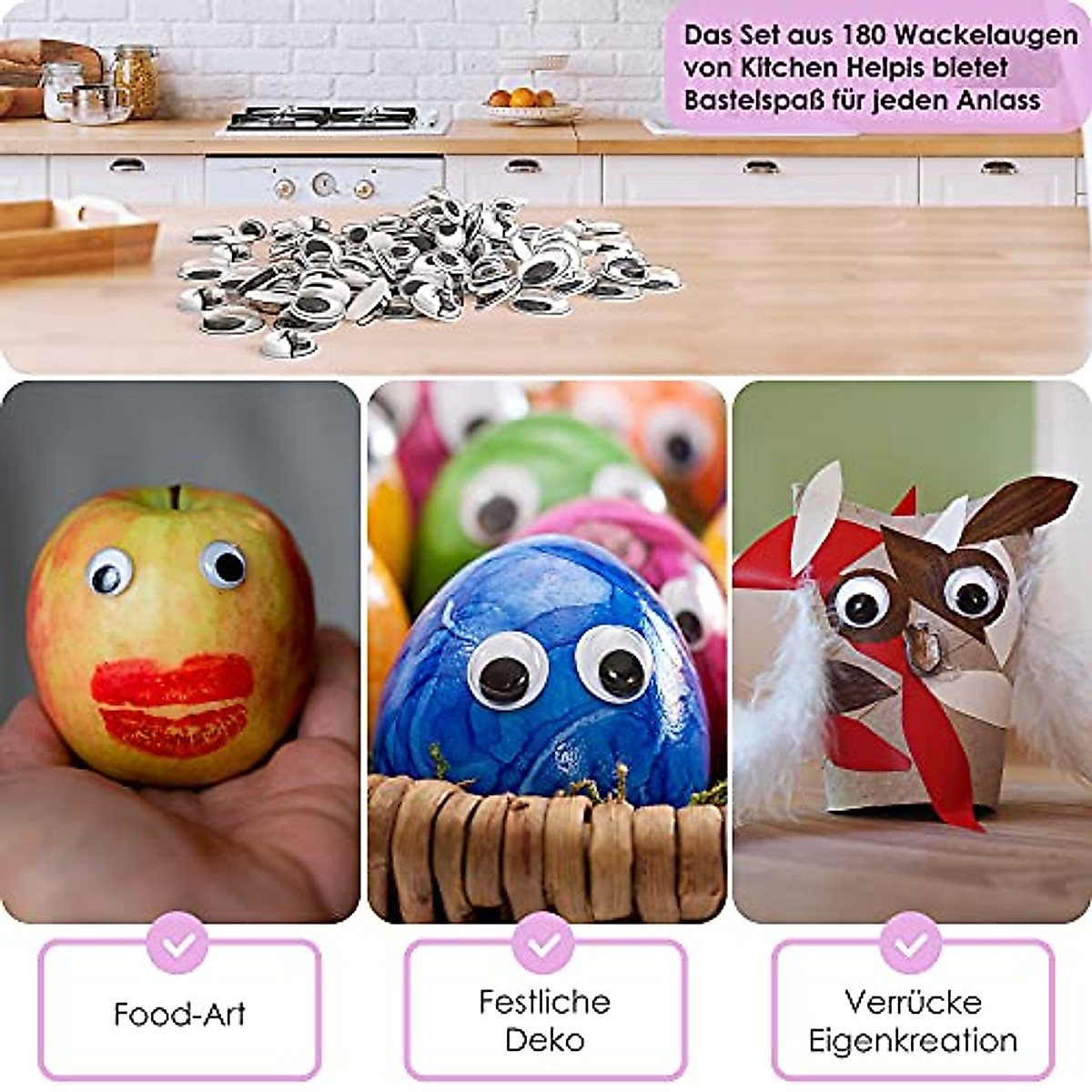 Kitchen Helpis® Funny Google Eyes self Adhesive for handicrafts, 180 Pieces Wiggly Eyes, Googley Eyes Adhesive Large and Small, Stick on Eyes Stickers Mix, Wiggly Eyes self-Adhesive, googleeyes Craft