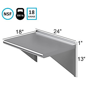 Express KitchQuip Stainless Steel Wall Shelf 18" x 24" | Metal Shelving | Garage, Laundry, Storage, Utility Room | Restaurant, Commercial Kitchen | NSF Certified |