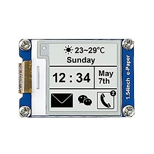 Waveshare 1.54inch E-Ink Display Module Compatible with Raspberry Pi 5/4B/3B/Zero/Zero W/Zero 2W/Pico/Pico W/Pico WH, 200x200 Resolution SPI Interface Supports Partial Refresh.