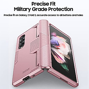 Cenmaso Armor Case Designed for Samsung Galaxy Z Fold 3 Case, Z Fold 3 Case with Hinge Protection,Heavy-Duty Anti-Fall Protective Case for Galaxy Z Fold 3- Rose Gold