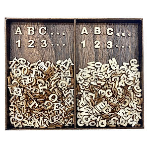 592 Pieces 1/2 Inch Mini Wooden Alphabet Letters and Unfinished Wood Numbers with Rustic Storage Tray for Scrapbooking DIY Crafts Homemade Gifts