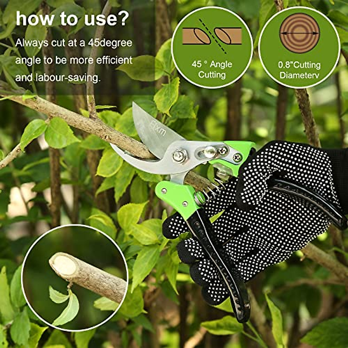 Fixm Pruning Shears for Gardening, Heavy Duty Garden Pruner for Plant, Shrubs, Bonsai Tree. Gardening Hand Scissors Set for Plant Fruit Trimming with Garden Gloves, Grafting Tape, Replacement Spring