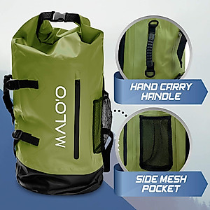 Malo'o 45L Waterproof Heavy Duty Backpack Dry Bags for Kayaking, Camping, Fishing, Hiking Daypack - Beach Accessories, Boat accessories, and Travel Gear - Fishing Rod Case Straps