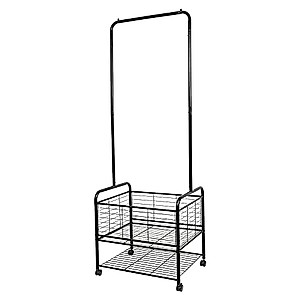 Fishat Metal Rolling Laundry Hamper Butler Cart Basket with Hanging Garment Rack, Storage Organizer with Rack on Wheels Mobile (Black)