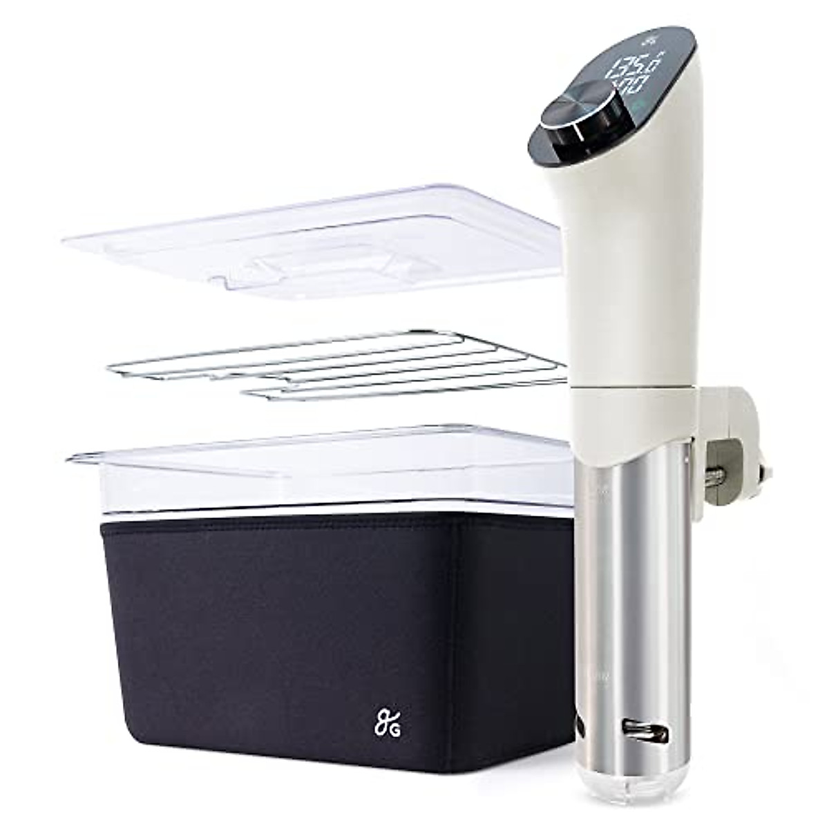 Greater Goods Pro Sous Vide Kit - An 1100 Watt, Powerful, Precise Sous Vide Cooker and Premium, Plastic Container with Sous Vide Rack, Lid, and Neoprene Sleeve | Designed in St. Louis (Birch Kit)