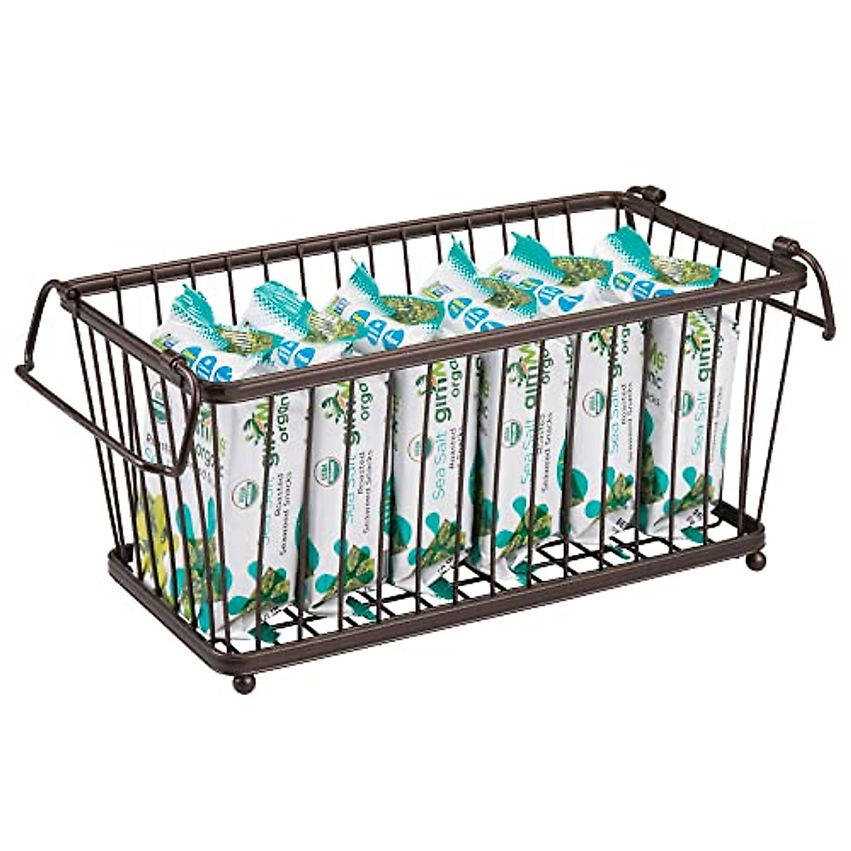 mDesign Household Stackable Metal Wire Storage Organizer Bin Basket with Built-In Handles for Kitchen Cabinets, Pantry, Closets, Bedrooms, Bathrooms - 12.5" Wide, 2 Pack - Bronze