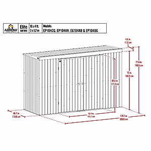 Arrow Shed Elite 10' x 4' Outdoor Lockable Pent Roof Steel Storage Shed Building, Silver