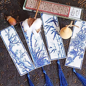 DIY Blank Canvas Music Guitar Bookmarks Counted Cross Stitch Kits for Adult Kid Beginner Embroidery Crafts Needlework Bookmark for Student Gift 20x6cm