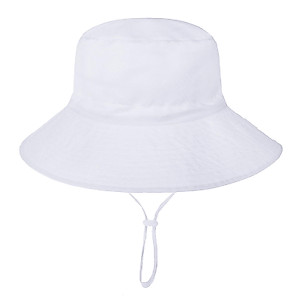 Baby Sun Hat Toddler Beach Summer Hats UPF 50+ for Baby Girl Boy Adjustable Cap White 6-12 Months