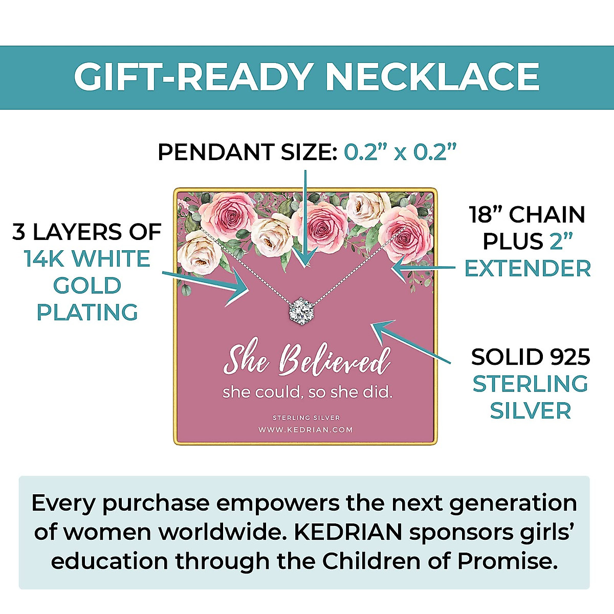 KEDRIAN She Believed She Could So She Did Necklace, 925 Sterling Silver, Inspirational Gifts For Women, Encouragement Inspirational Jewelry Gift, Graduation Gift For Her