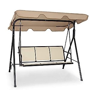 Tangkula 3 Person Patio Outdoor Swing Hammock Glider Chair, Brown