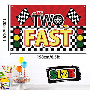 LASKYER Racing Car Two Fast Large Banner - Cheers to 2nd Birthday Home Wall Photoprop Backdrop,2nd Birthday Party Decorations.