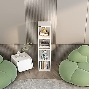 MIN WIN 4-Tier Narrow Bookcase Bookshelf, 4-Tier Cubby Storage Shelf Bookshelf, 4-Shelf Open Shelf Bookcase, Tall Narrow Cube Display Storage Shelves, Small Spaces, White