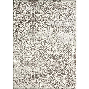 Nourison Damask Farmhouse Ivory 5' x 7' Area -Rug, Easy -Cleaning, Non Shedding, Bed Room, Living Room, Dining Room, Kitchen (5x7)