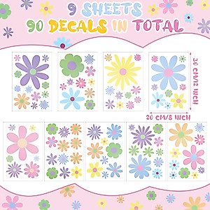 Kisston 90 Pcs Daisy Wall Decal Alphabet Vinyl Wall Decals Boho Decal Daisy Stickers Boho Groovy Floral Stickers for Nursery Art Bedroom Classroom(Pastel)