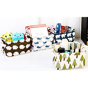 Lannu Pack 4 Home Decor Fabric Storage Bins Basket Cloth Cotton Linen Blend Collapsible Box Organizers Baskets Liner Shelves, 7.8×6.3×5.1 inch