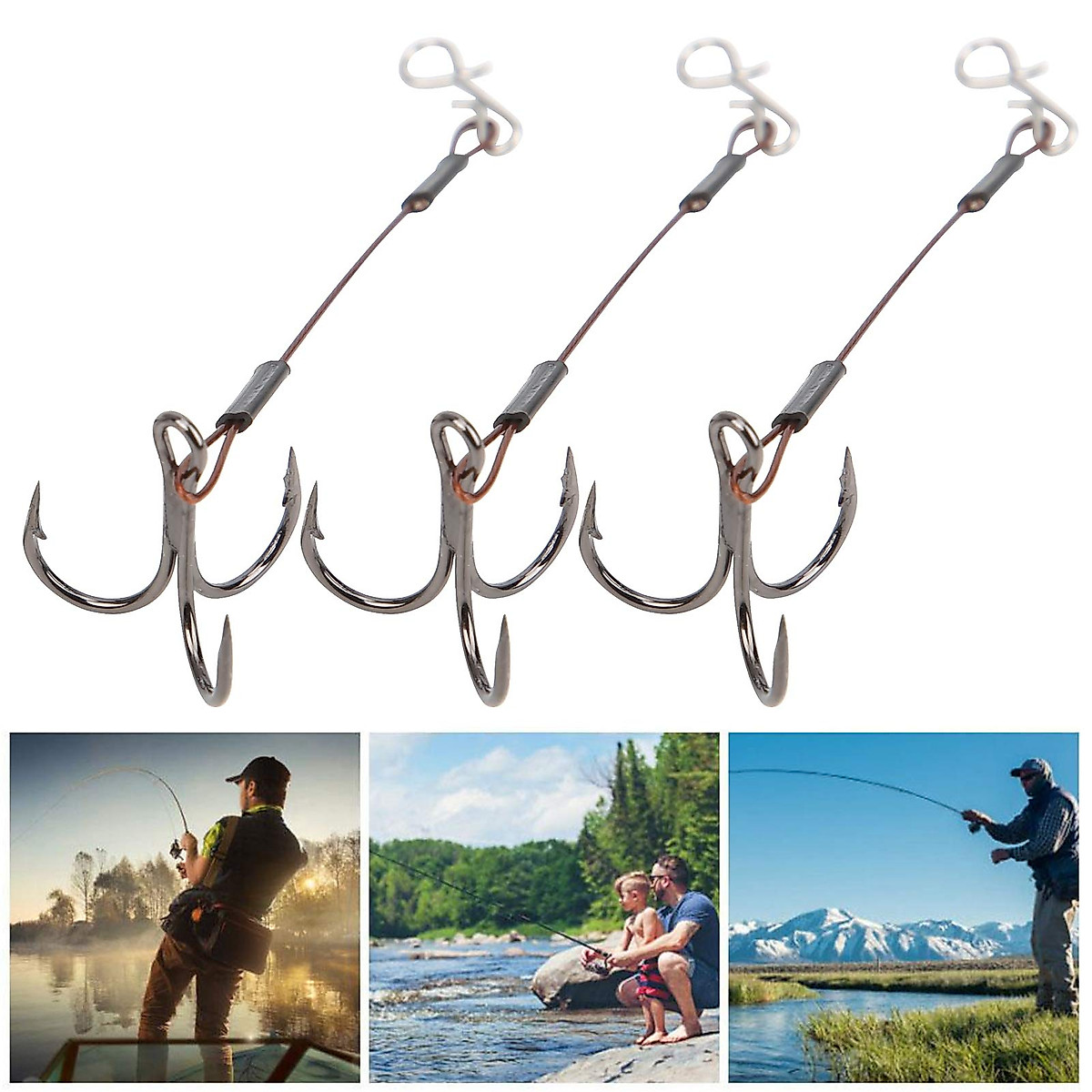 Natudeco No. 6 Triple Fishing Hooks, 6Pcs Tackle Treble Hooks Kit Reusable Barracuda Hook with Barbed Tips for Catching Barracuda and Other Large Fish