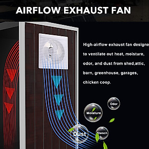 SUN ENERGISE Solar Powered Exhaust Fan Pro, 20W Solar Panel + 8 Inch High Speed Exhaust Fan with Anti-backflow Valve, Wall Mount Ventilation & Cooling Vent for Greenhouse, Shed, Chicken Coop, Garage