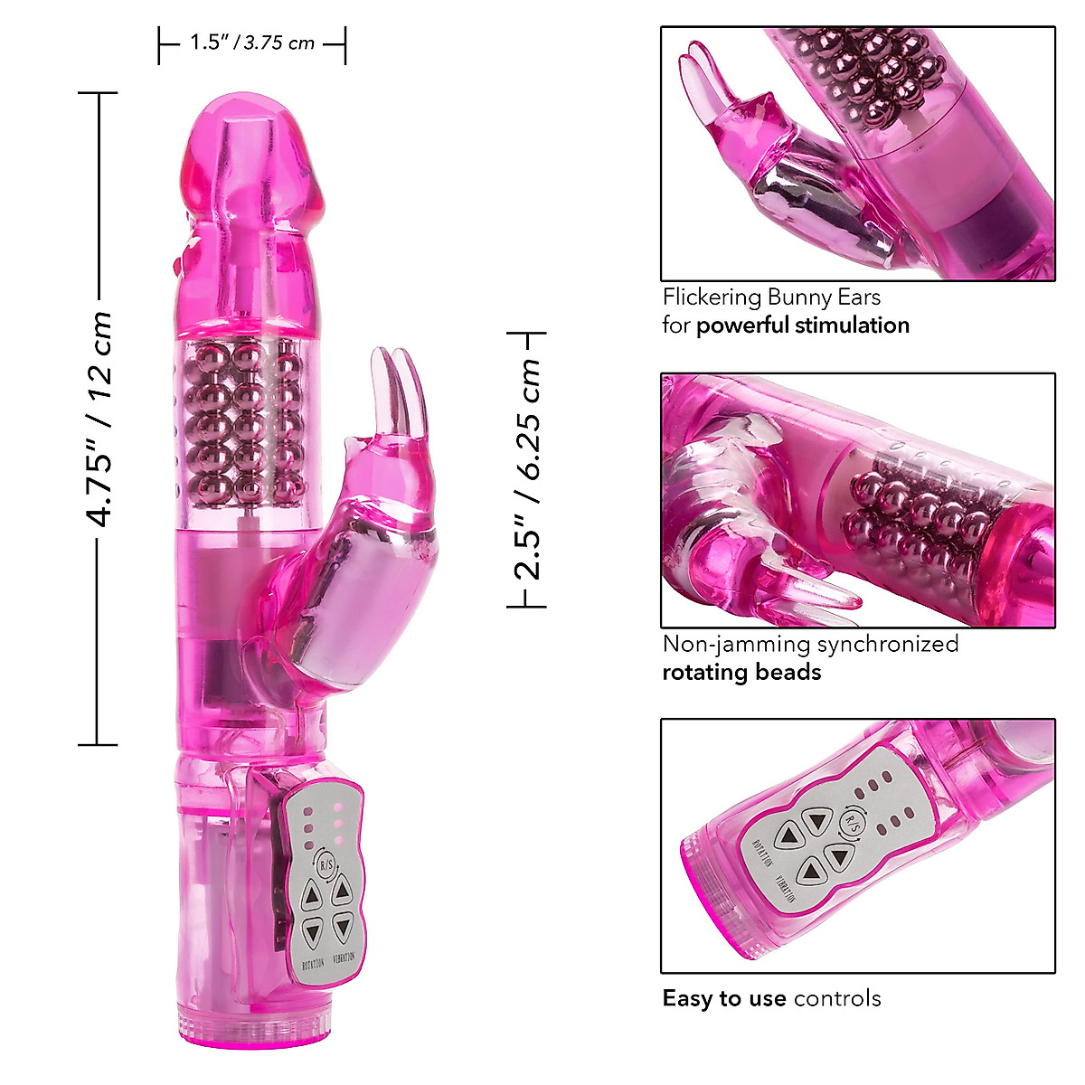 CalExotics Waterproof Jack Rabbit – Rabbit Vibrator With Rotating Shaft – Vibe Sex Toys for Couples – Adult Clitoral & G Spot Massager – Pink