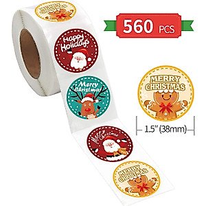 560PCS Christmas Sticker for Envelope, 1.5" Round Merry Christmas Sticker, 8 Designs Christmas Decoration Envelope Seal Sticker Card Gift Envelope Box