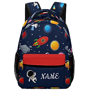 Mrokouay Custom Backpack for Boys Girls, Personalized Backpack with Name Text, Customization Planet Astronaut Rocket Cute Lightweight School Bag