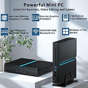 msecore Mini Gaming PC, Core i7-13700F with RTX4060Ti Desktop Computer, 64G DDR5 RAM 2T PCIE 4.0 SSD, WiFi 6E, 2* HDMI/ 2* DP, 8K, Optical, Dual LAN, Windows 11 Pro