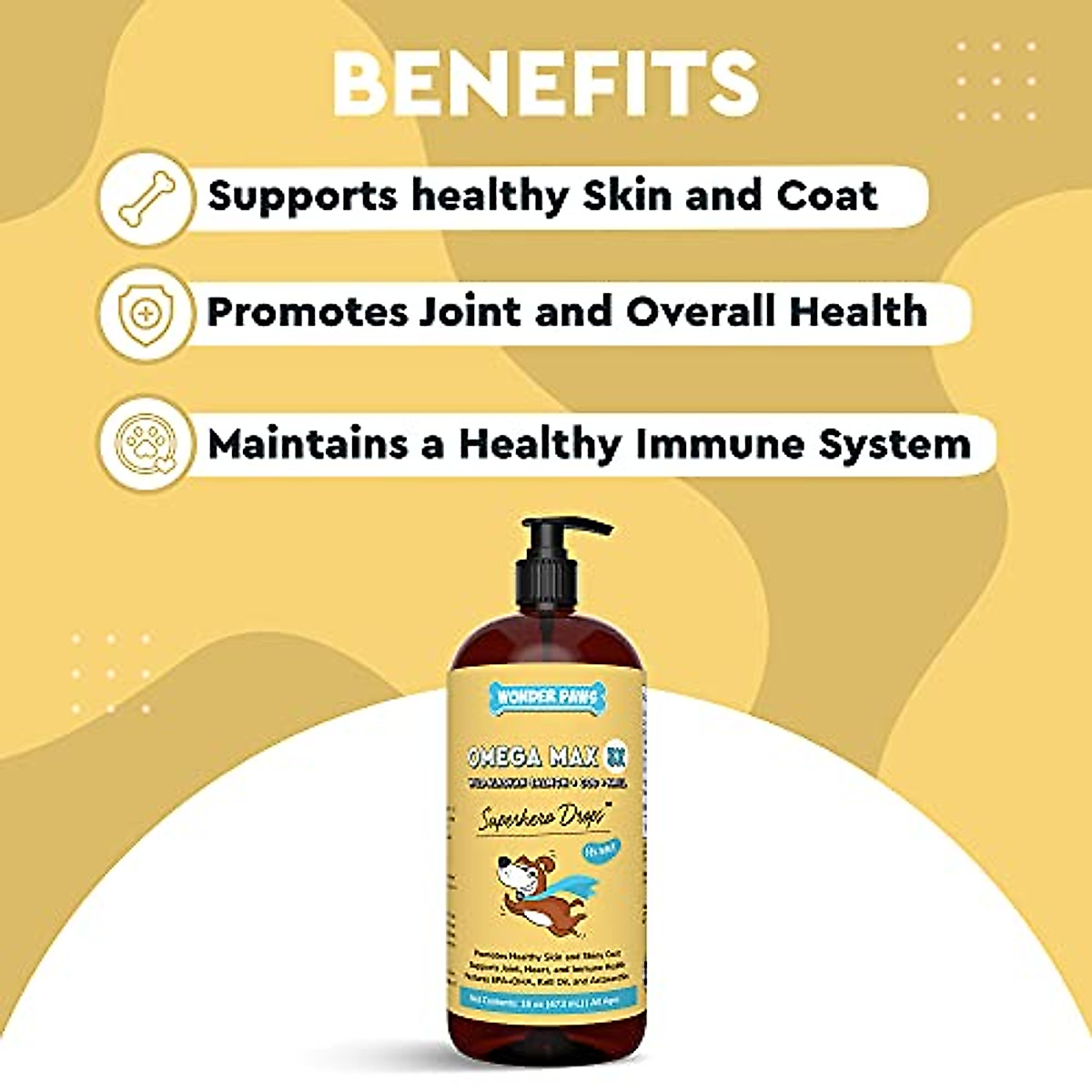 Wonder Paws Fish Oil For Dogs - Omega 3 For Dogs From Alaskan Salmon, Cod & Krill Oil - EPA DHA Fatty Acids - Less Shedding & Itching - Skin, Joint, Immune & Heart Health - 16 oz Pet Liquid Supplement